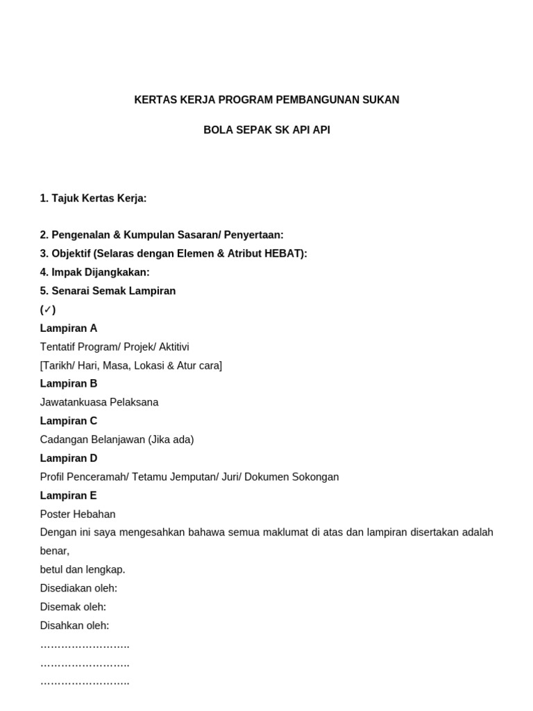 Kertas Kerja Program Pembangunan Sukan | PDF
