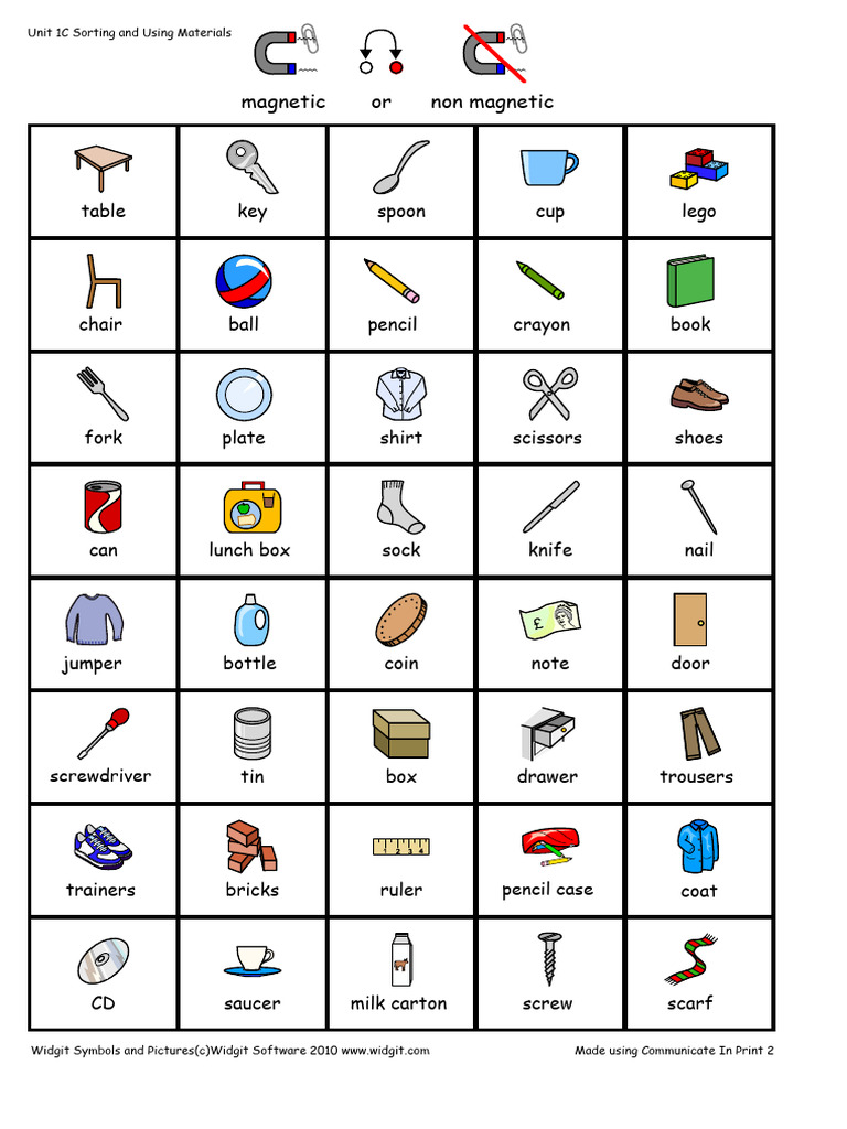 Widgit - Sorting and Using Materials - Magnetic or Non-Magnetic | PDF