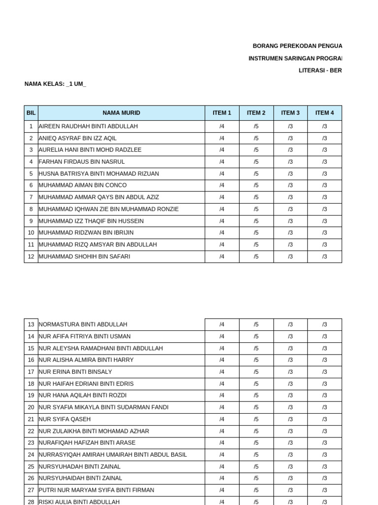borang isi data program intervasi m2 | PDF