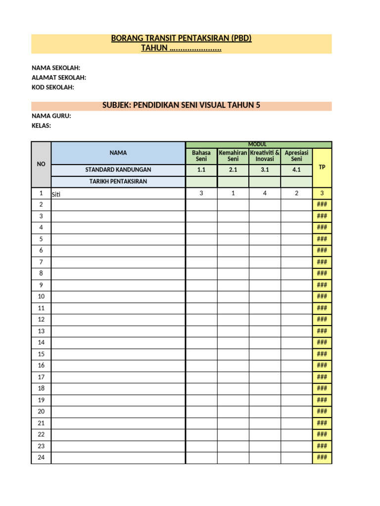 Rekod Transit PBD PSV THN 5 (Version 1) | PDF