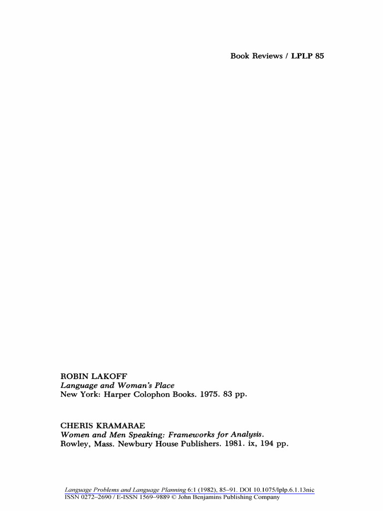 Robin Lakoff Cheris Kramarae Language An | PDF | Pronoun | Linguistics