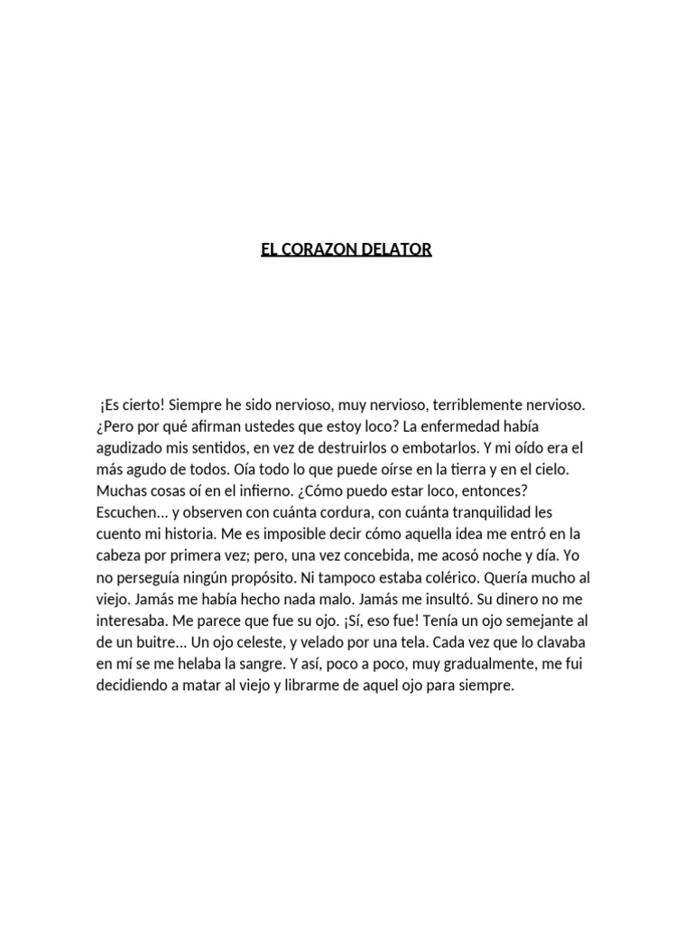 EL CORAZON DELATOR DE EDGAR ALLAN POE Hoja 1 | PDF