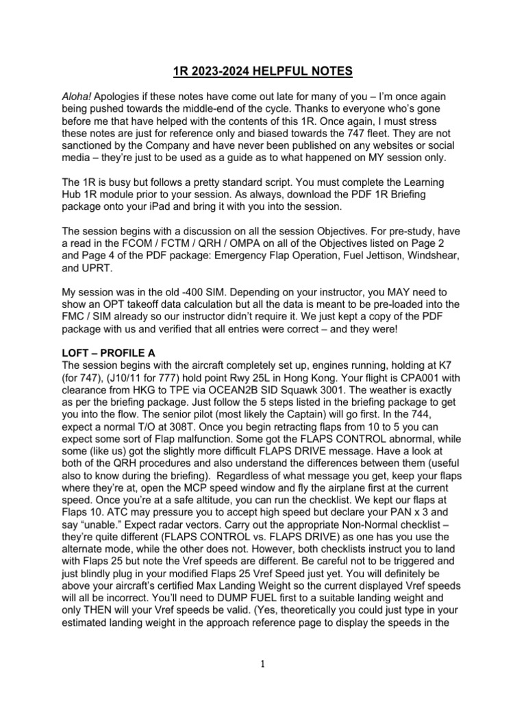 747 Flap Radar 24 Training Notes | PDF | Takeoff | Flap (Aeronautics)