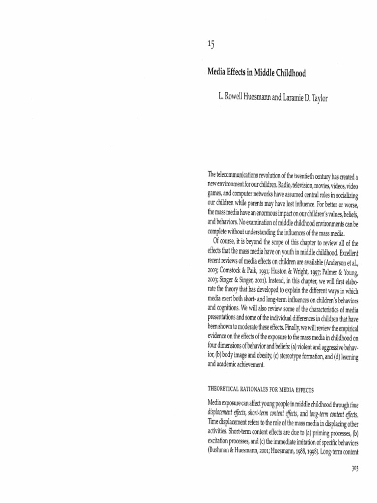 Media Effects in Middle Childhood | PDF