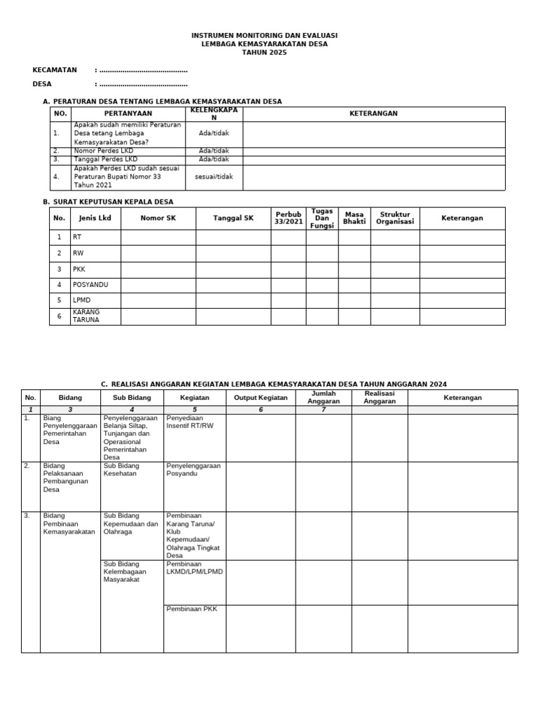 Instrumen Monitoring Dan Evaluasi | PDF