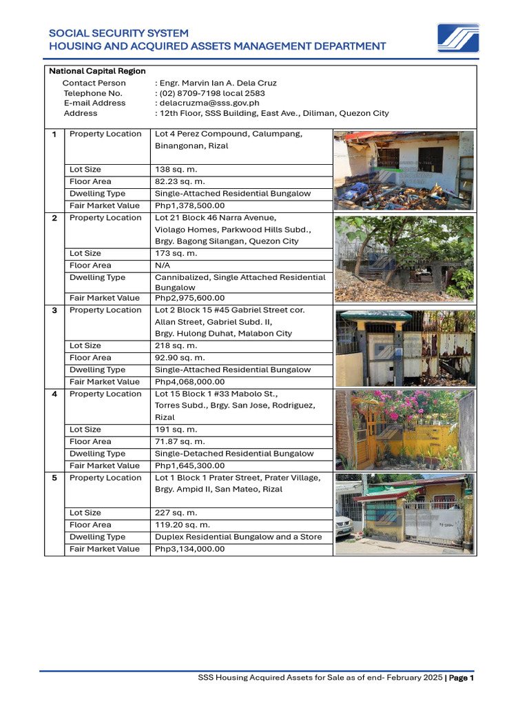 SSS Housing Assets for Sale - Feb 2025 | PDF | Social Security | House ...