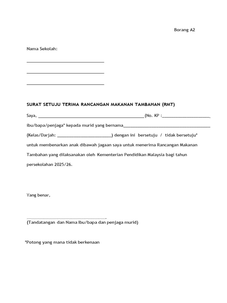 Borang Kebenaran RMT | PDF