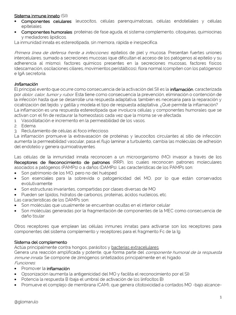 Resumen TP1 | PDF | Sistema complementario | Inflamación