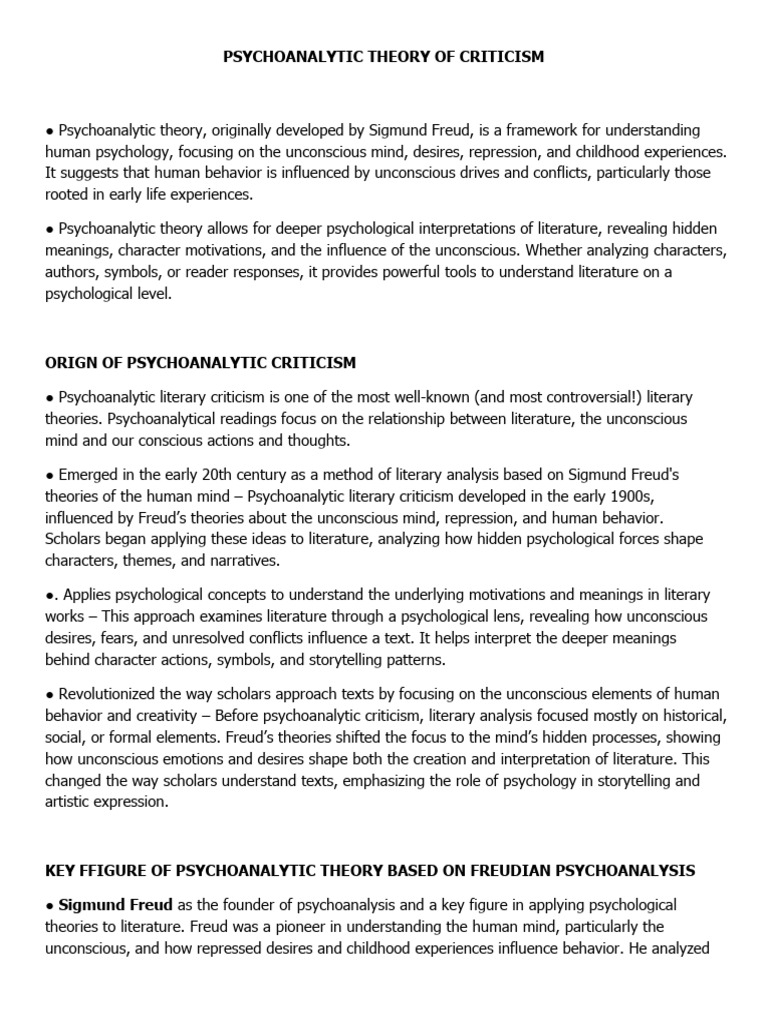Psychoanalytic Theory of Criticism Notes | PDF | Psychoanalysis ...