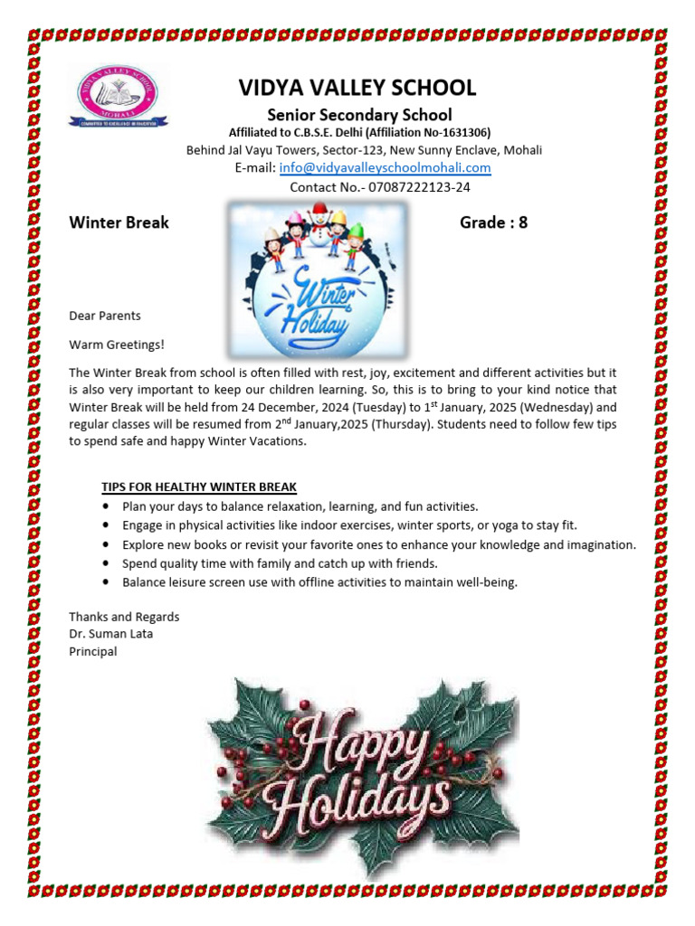 Grade 8 Winter Holiday Homework | PDF