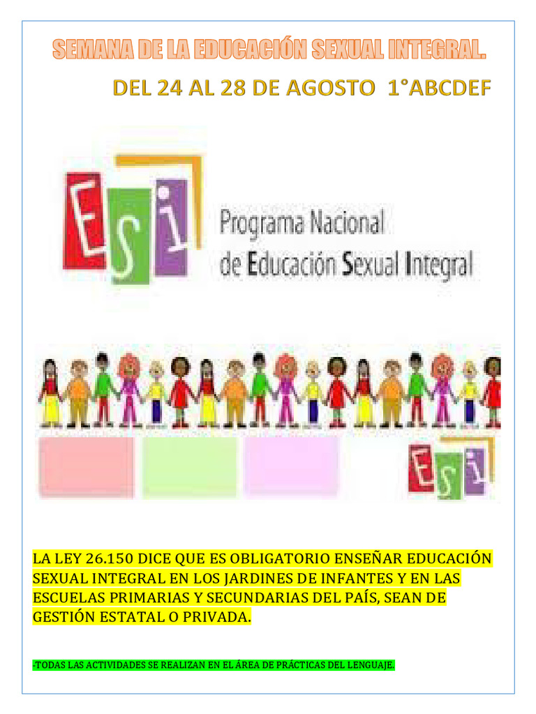 Semana Del ESI. Educación Sexual Integral | PDF | Escuelas