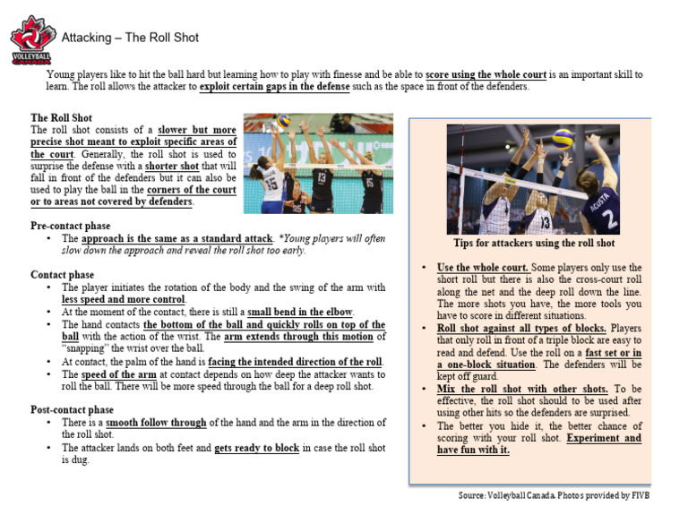Mastering the Roll Shot in Volleyball | PDF | Volleyball | Team Sports