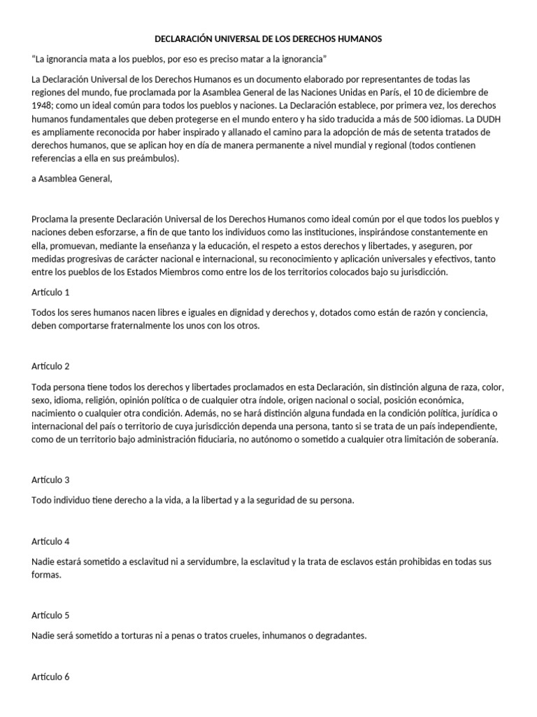 Declaración Universal de Los Derechos Humanos | PDF | Justicia | Crimen ...