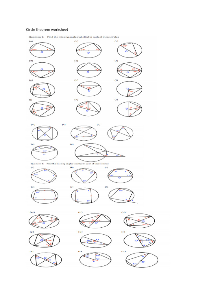Circle Theorem Worksheet | PDF