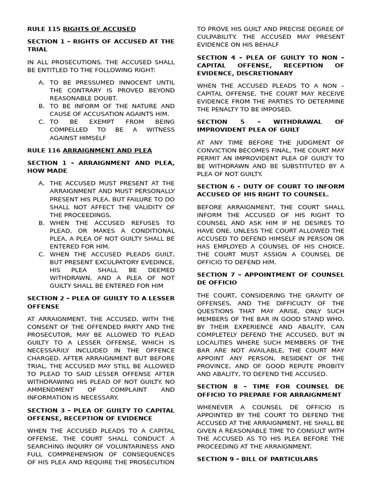 Rule 115 Rights of Accused | PDF | Plea | Arraignment