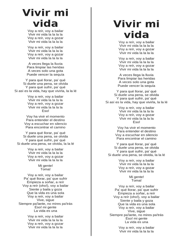 Vivir Mi Vida LETRA | PDF