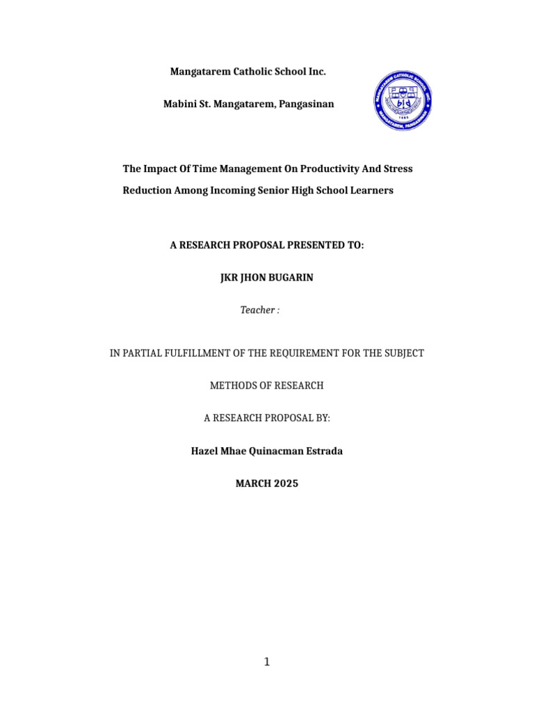 Time Management's Effect on Student Stress | PDF | Stress Management | Goal