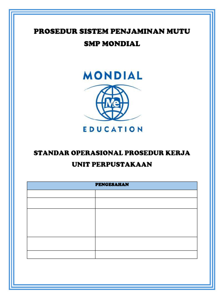 Contoh Cover SOP Perpustakaan | PDF