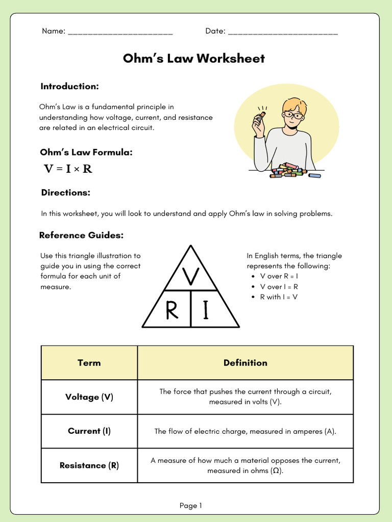 Ohm's Law Physics Worksheet in Yellow Black and White Simple Boxed ...