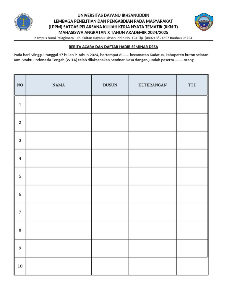 BERITA ACARA DAN DAFTAR HADIR SEMINAR DESA Bansel | PDF