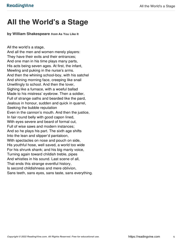 All The World S A Stage Passage | PDF