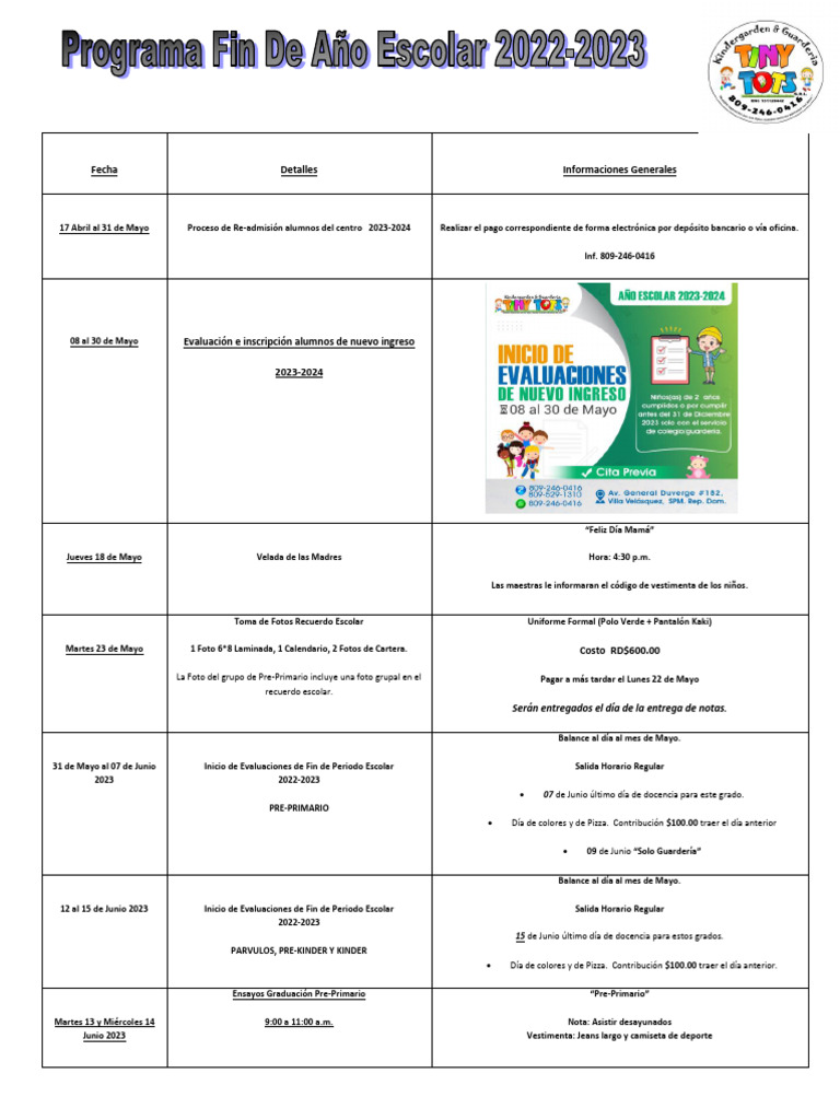 ACTIVIDAD DE FIN DE AÑO ESCOLAR GRADUACION PRE PRIMARIO 2022-2023 ...