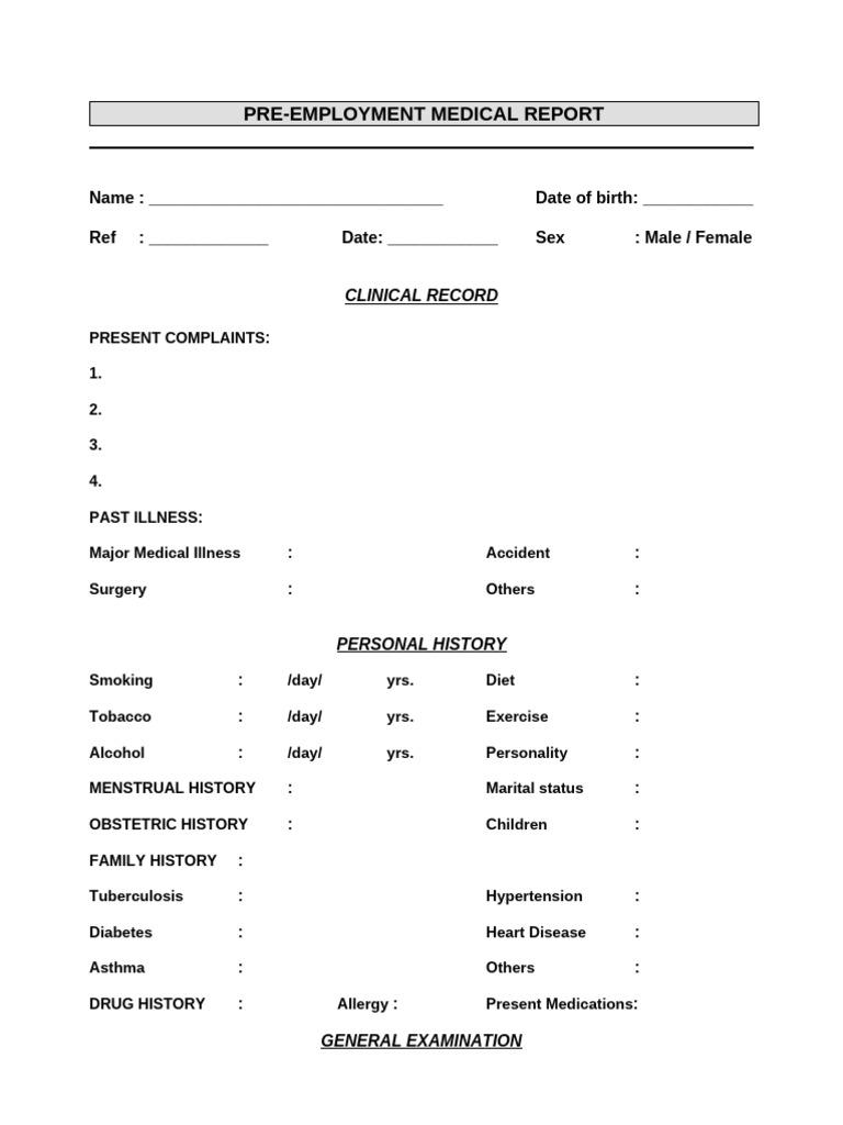 3.4) Pre-Employment Medical Form | PDF | Physical Examination | Heart
