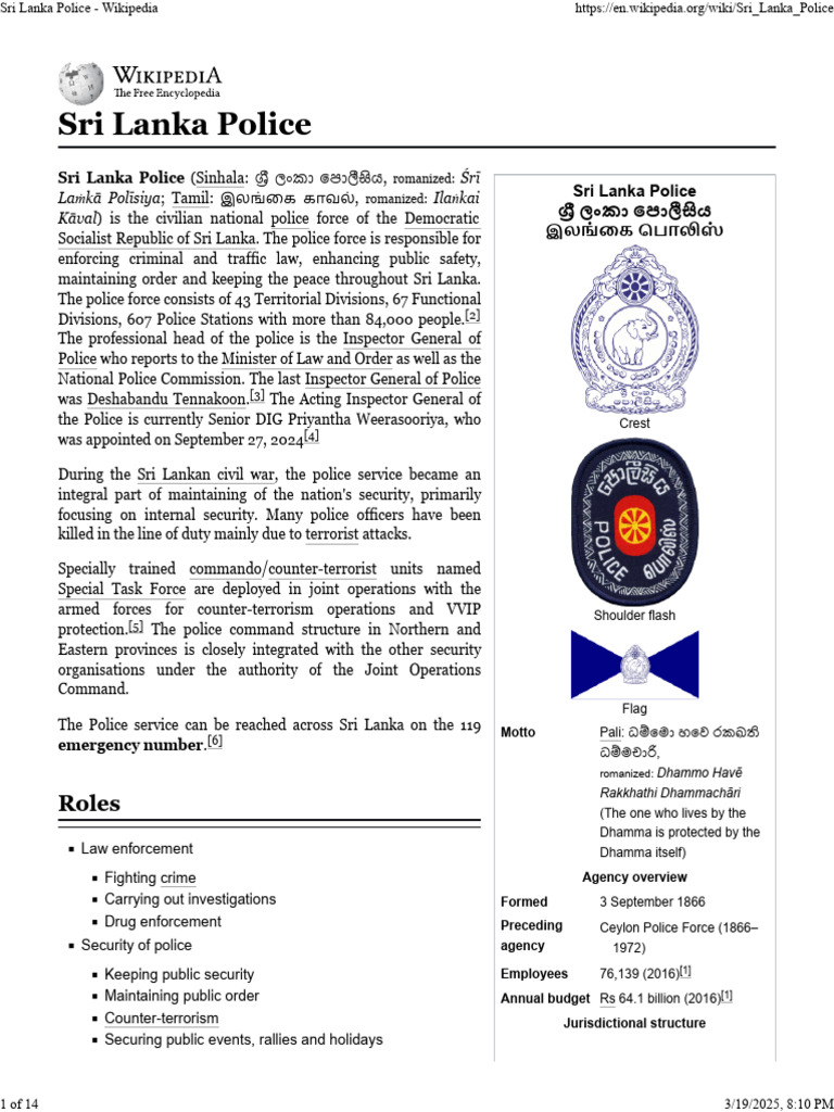 Sri Lanka Police | PDF | National Security | Law Enforcement