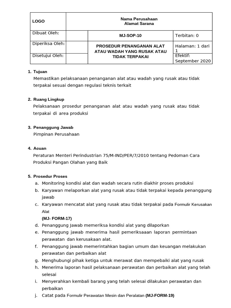 Prosedur Penanganan Alat Rusak | PDF