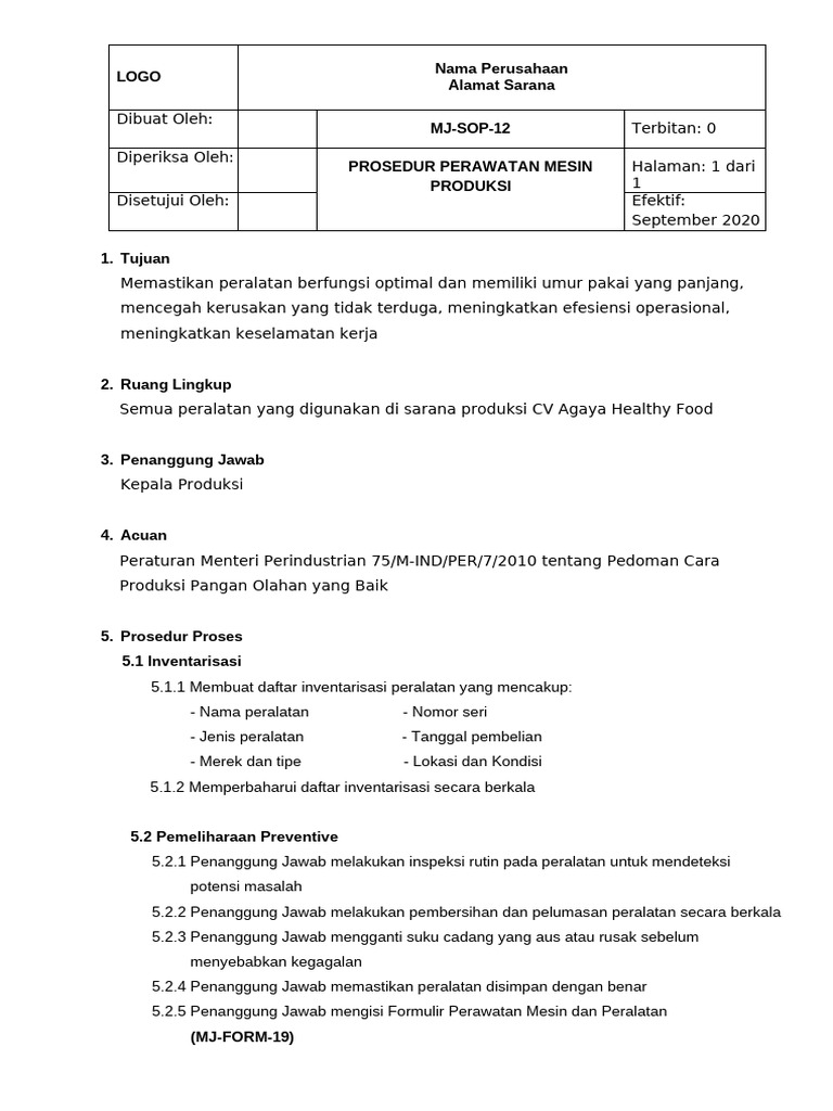 SOP-12-Prosedur Perawatan Mesin Produksi | PDF