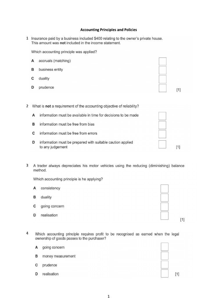 Accounting Principles and Policies - MCQ - Worksheet 1 | PDF