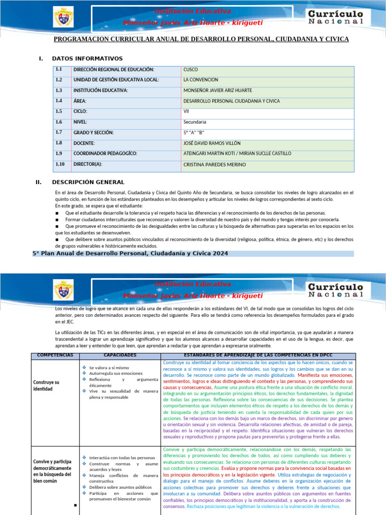 Programacion Anual DPCC 5° Año 2023 | PDF | La sexualidad humana | Ciudadanía