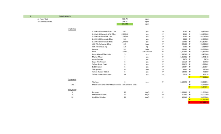 Tiling Works Cost Breakdown and Materials | PDF | Tile | Architectural ...