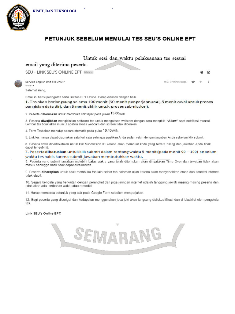 Petunjuk Akses Form Tes SEUs Online EPT | PDF
