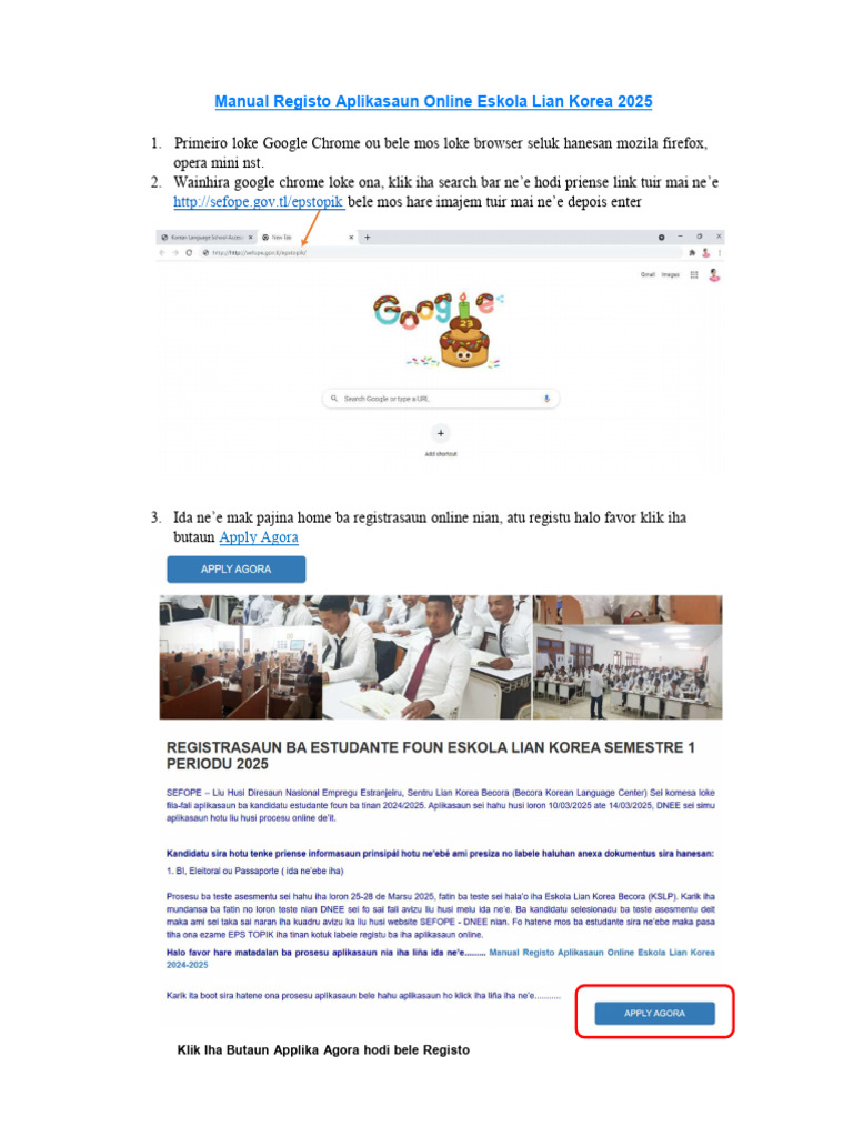 Manual-Registo-Aplikasaun-Online-Eskola-Lian-Korea-2025 | PDF