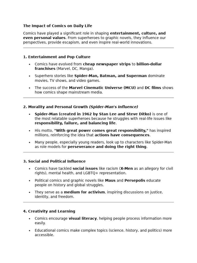 The Impact of Comics On Daily Life | PDF