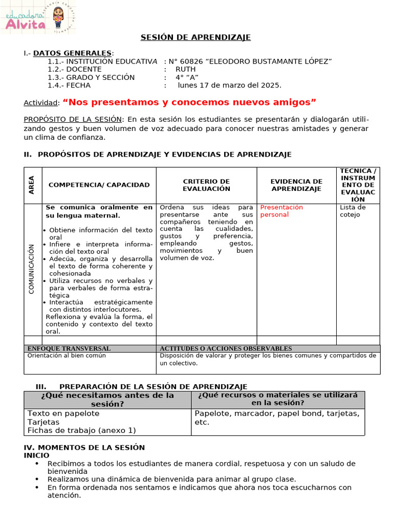 Com - Nos Presentamos y Conocemos Nuevos Amigos | PDF | Aprendizaje ...