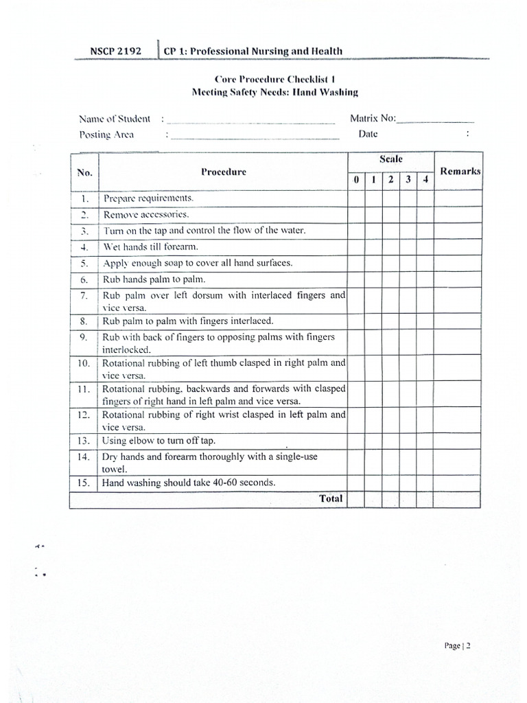 Core Procedure Check List | PDF