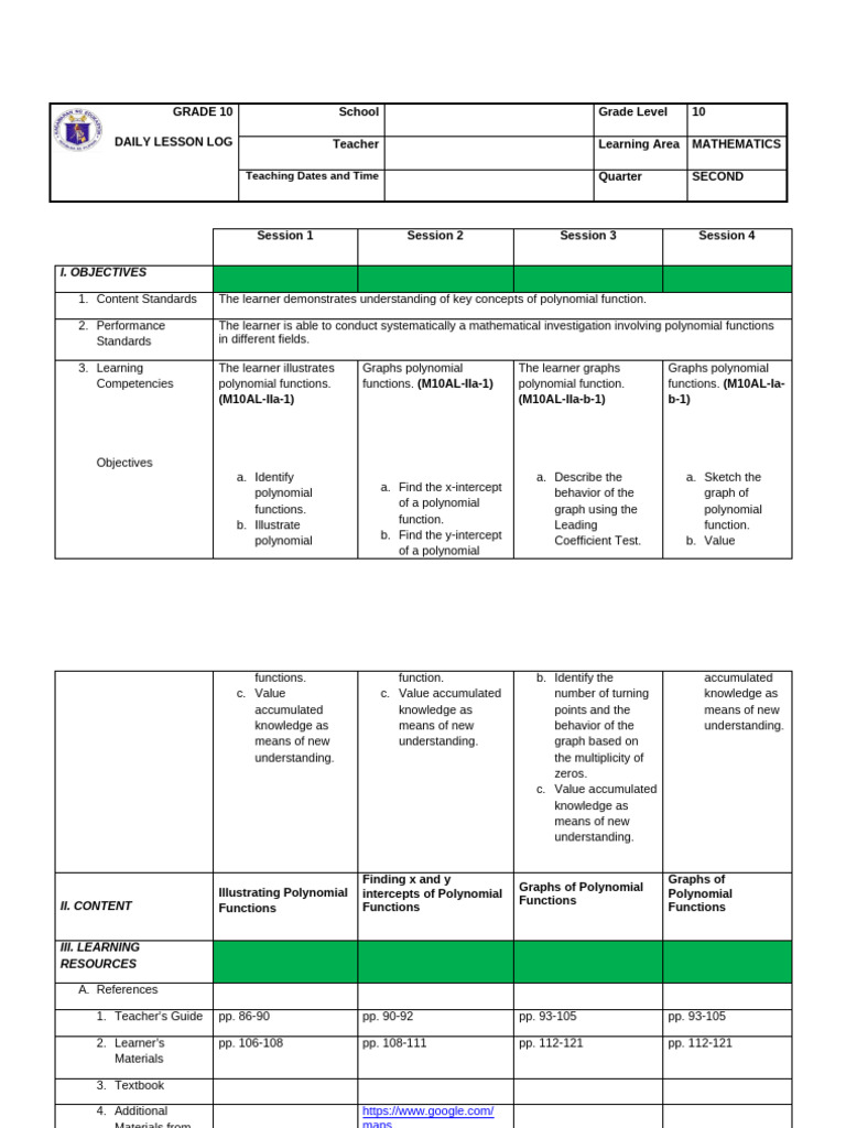 g10 DLL 2nd Quarter | PDF | Factorization | Zero Of A Function