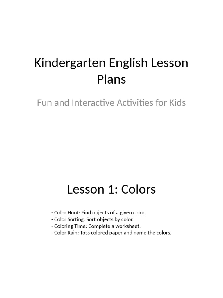 Kindergarten Lesson | PDF