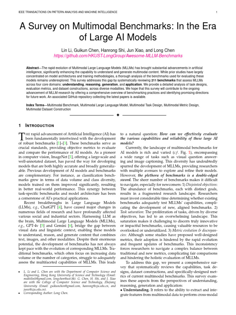 A Survey On Multimodal Benchmarks: in The Era of Large AI Models | PDF | Artificial Intelligence ...