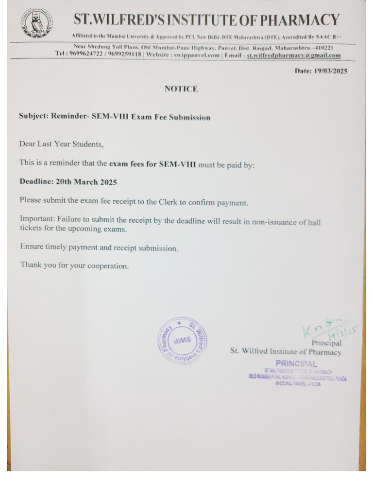 Notice - Reminder For Exam Form Filling | PDF