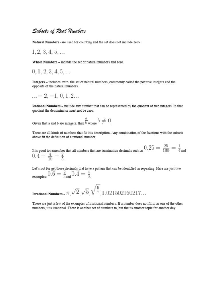 Subsets of Real Numbers | PDF