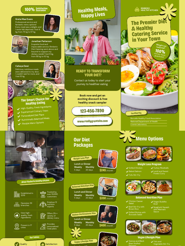 Green Organic Healthy Diet Menu Catering Promotion Trifold Brochure ...