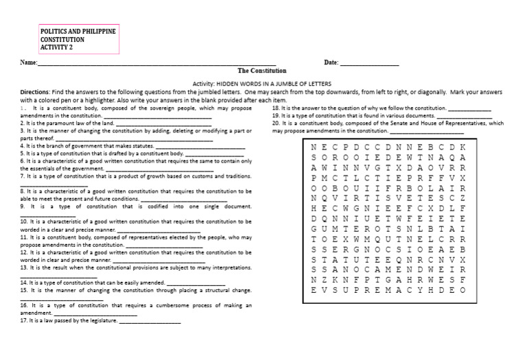 Activity The Constitution | PDF | Constitution | Legal Documents