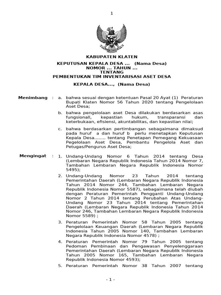 Pembentukan Tim Inventarisasi Aset Desa | PDF
