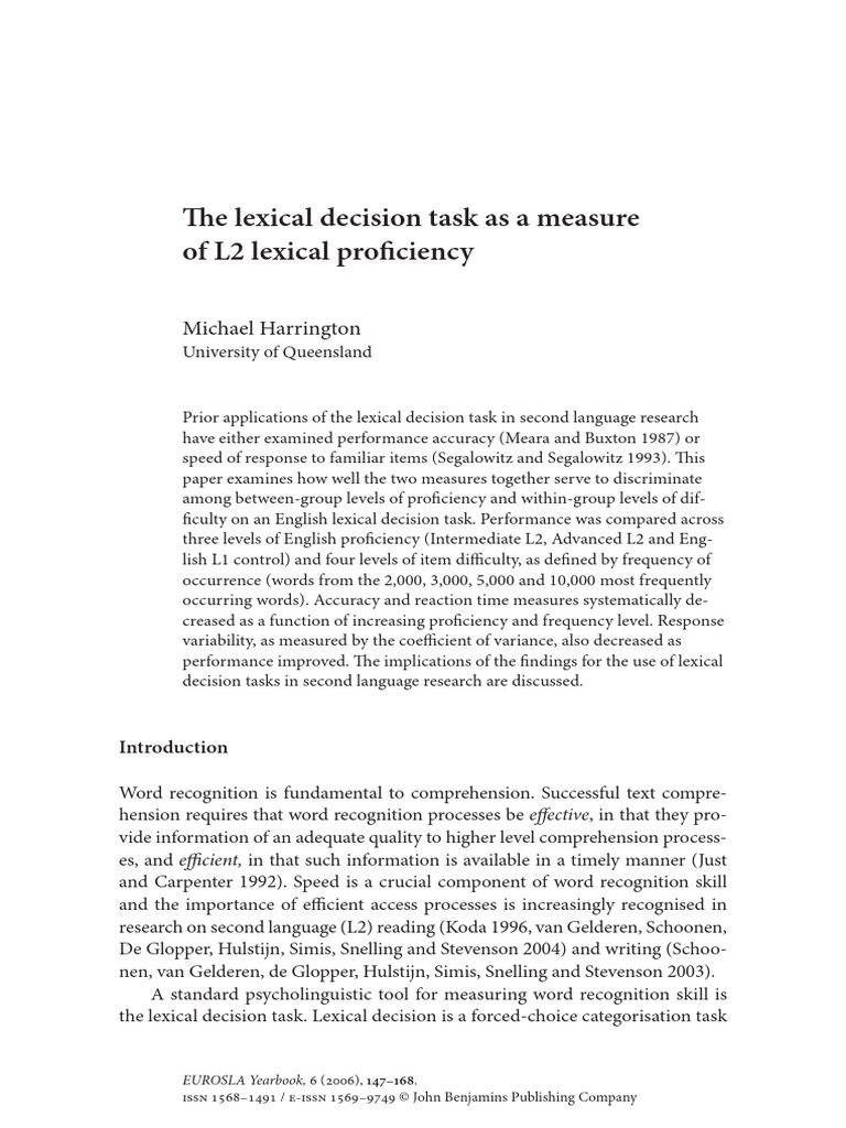 The Lexical Decision Task As A Measure o | PDF | Mental Chronometry ...