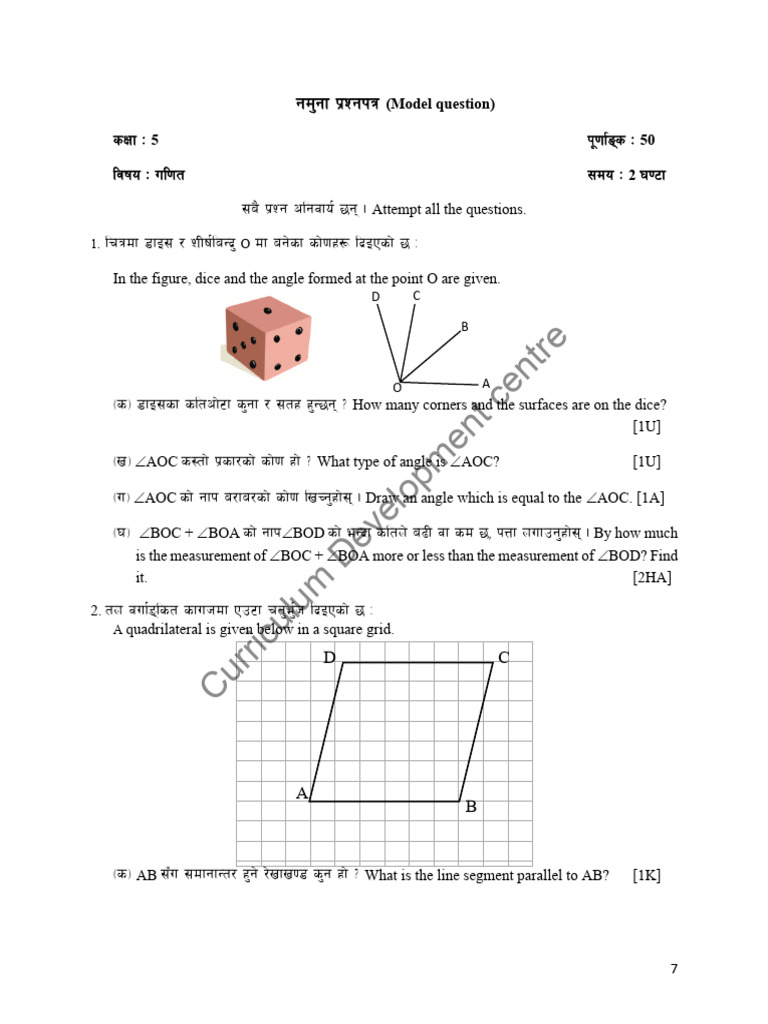 Class 5 Test Questions No Watermark | PDF