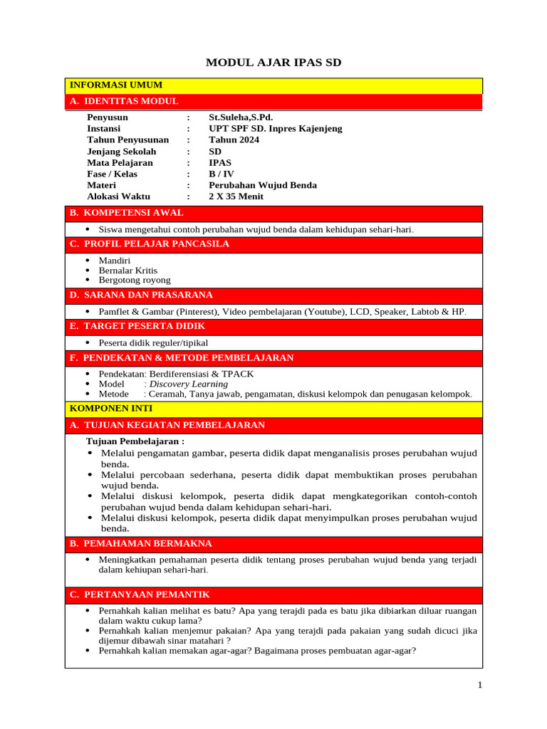 Modul Ajar Ipas KLS 4 SD | PDF