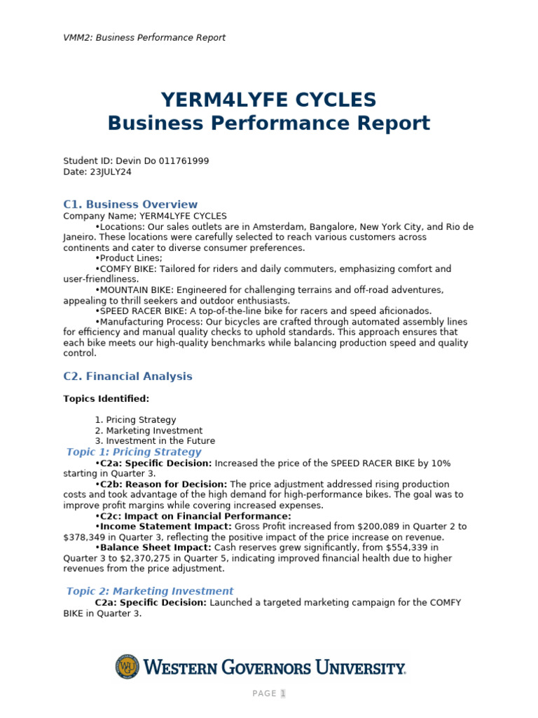 Business Performance Report Template | PDF | Marketing | Pricing